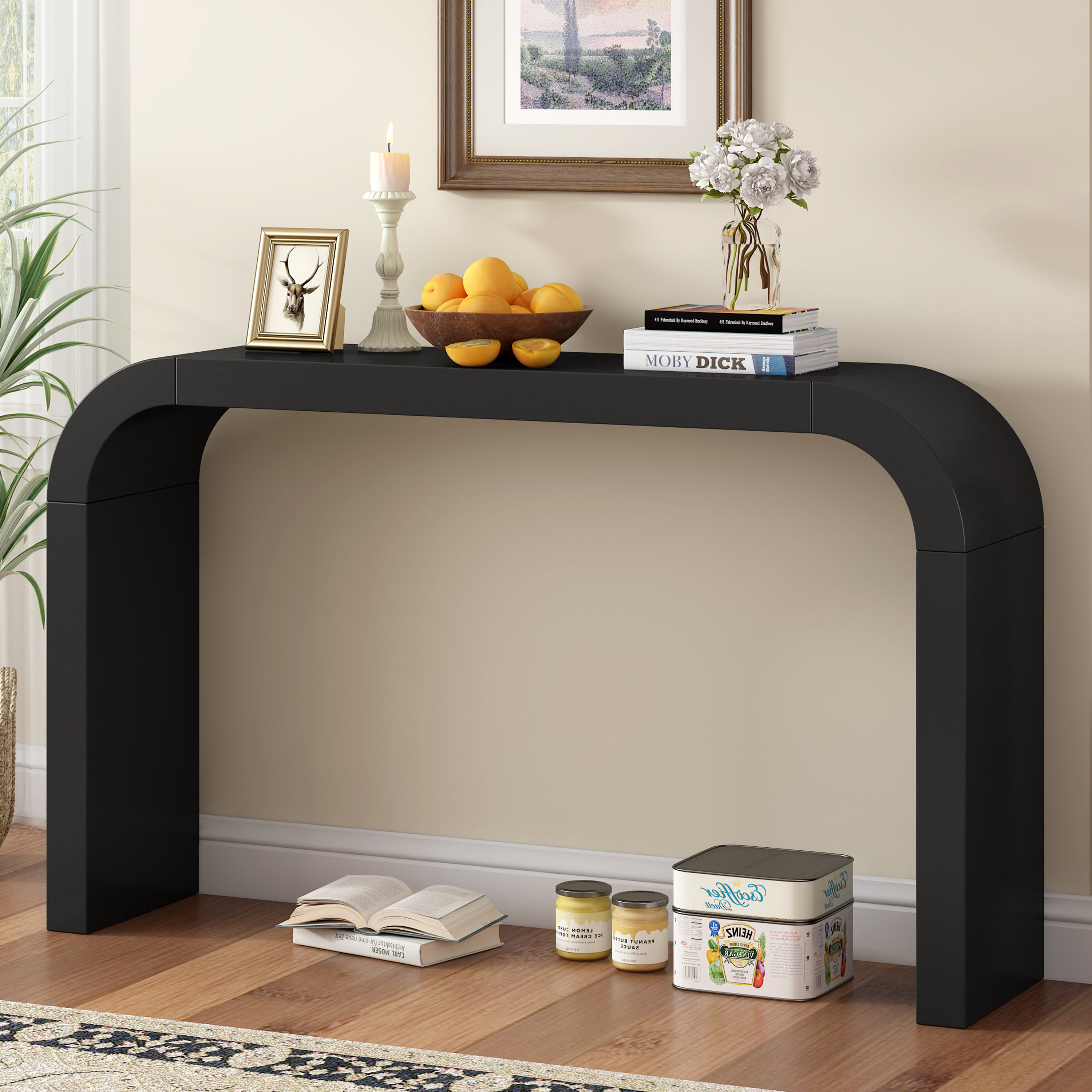 Ebern Designs 52" Curved Edge Wood Console Table With Natural Texture For Entryway And Living ...